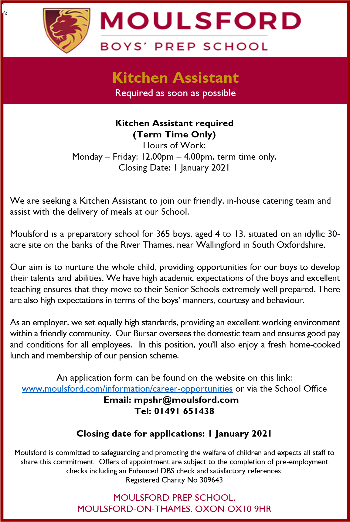 Career Opportunities | Moulsford Prep School